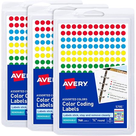 Avery Removable Round Color Coding Labels, 0.25" Diameter, Assorted ...