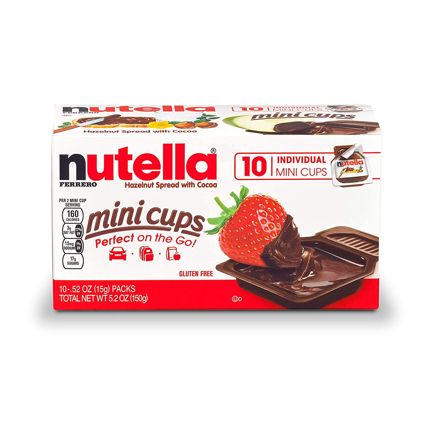 Nutella Chocolate Hazelnut Spread, Single Serve Mini Cups, Perfect ...