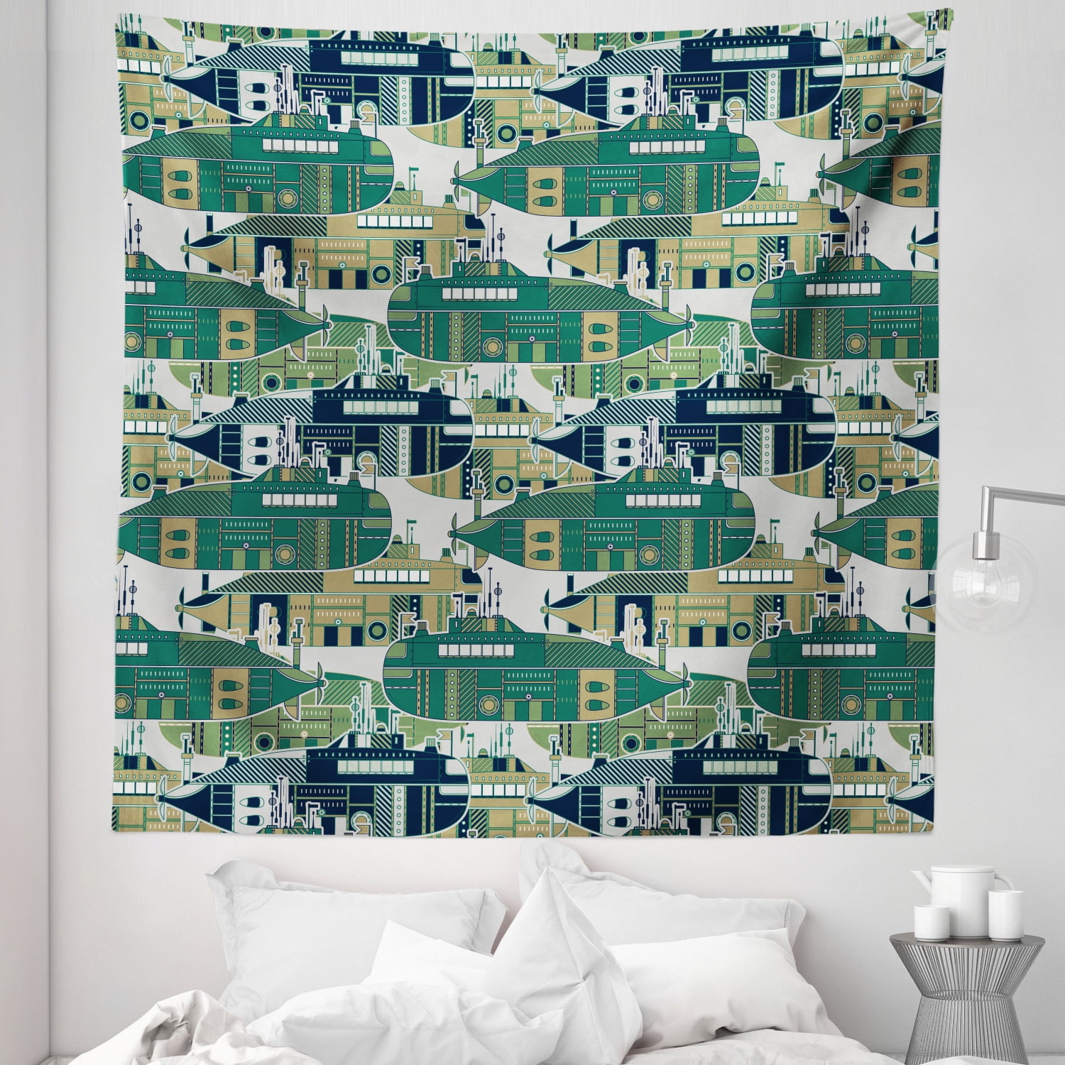 Retro Tapestry, Retro Submarine Concept with Torpedoes Vintage Hand ...