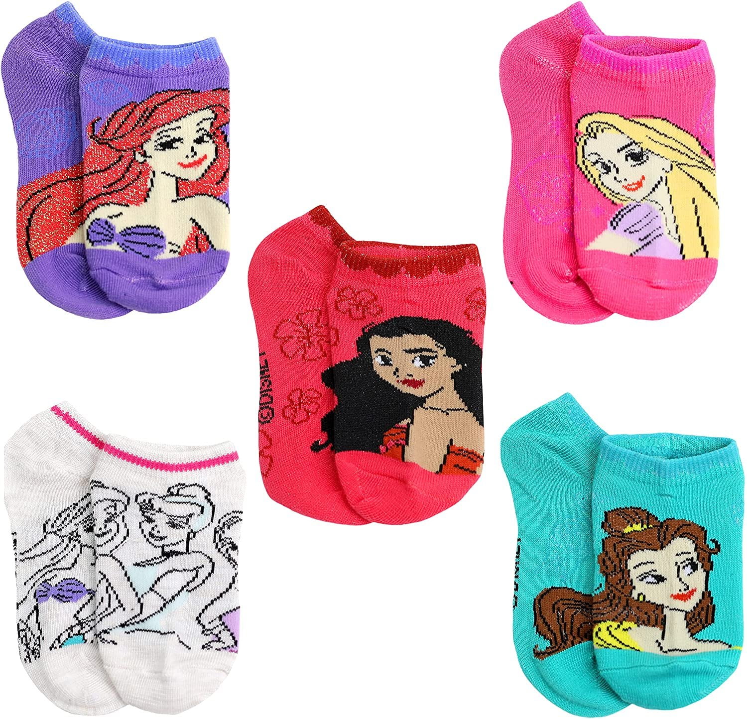 Disney Girl's Princess 5 Pack Character Socks, Medium, Purple - Walmart.com
