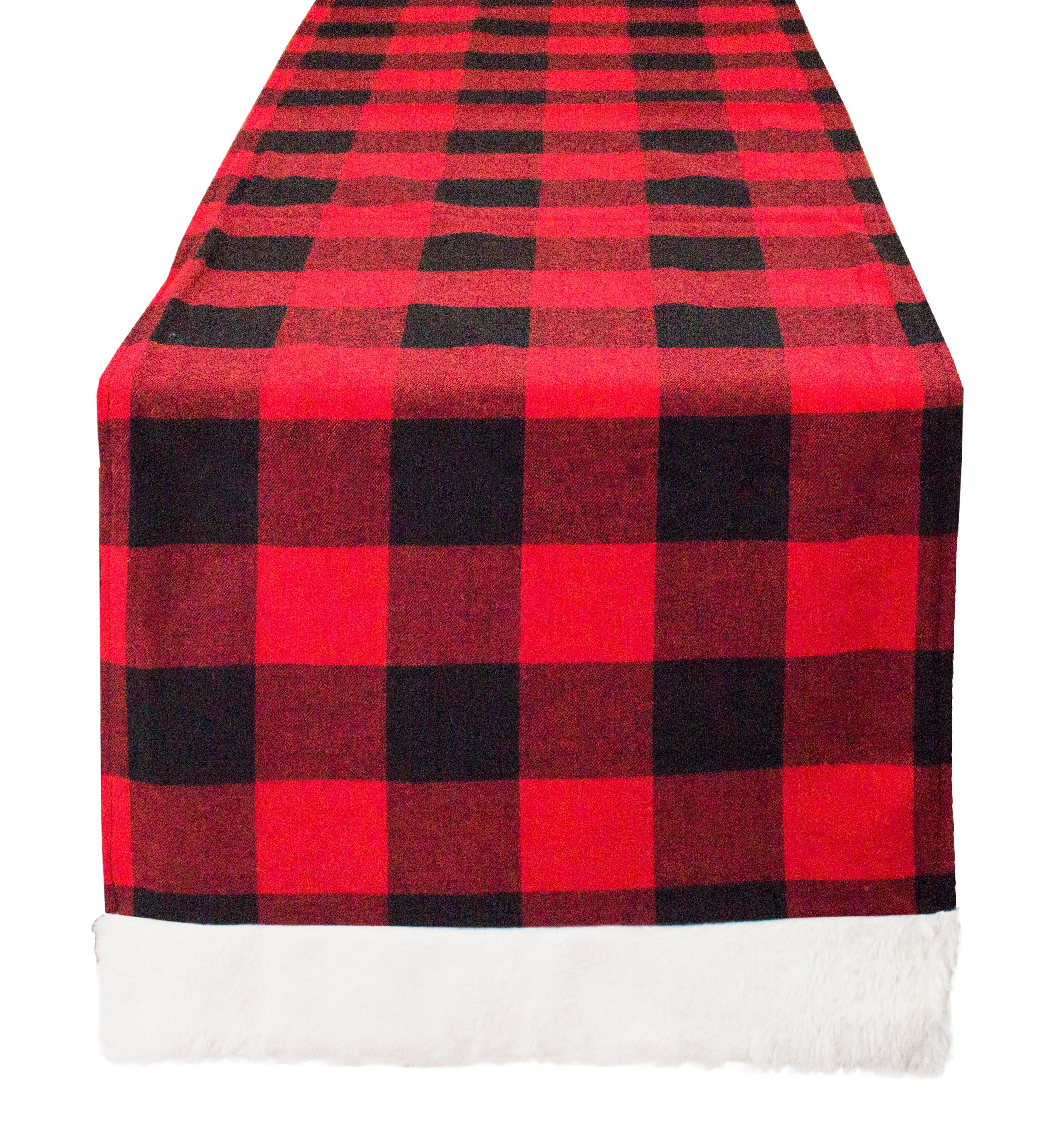 Buffalo Plaid Red and Black with White Faux Fur Border Design Table ...