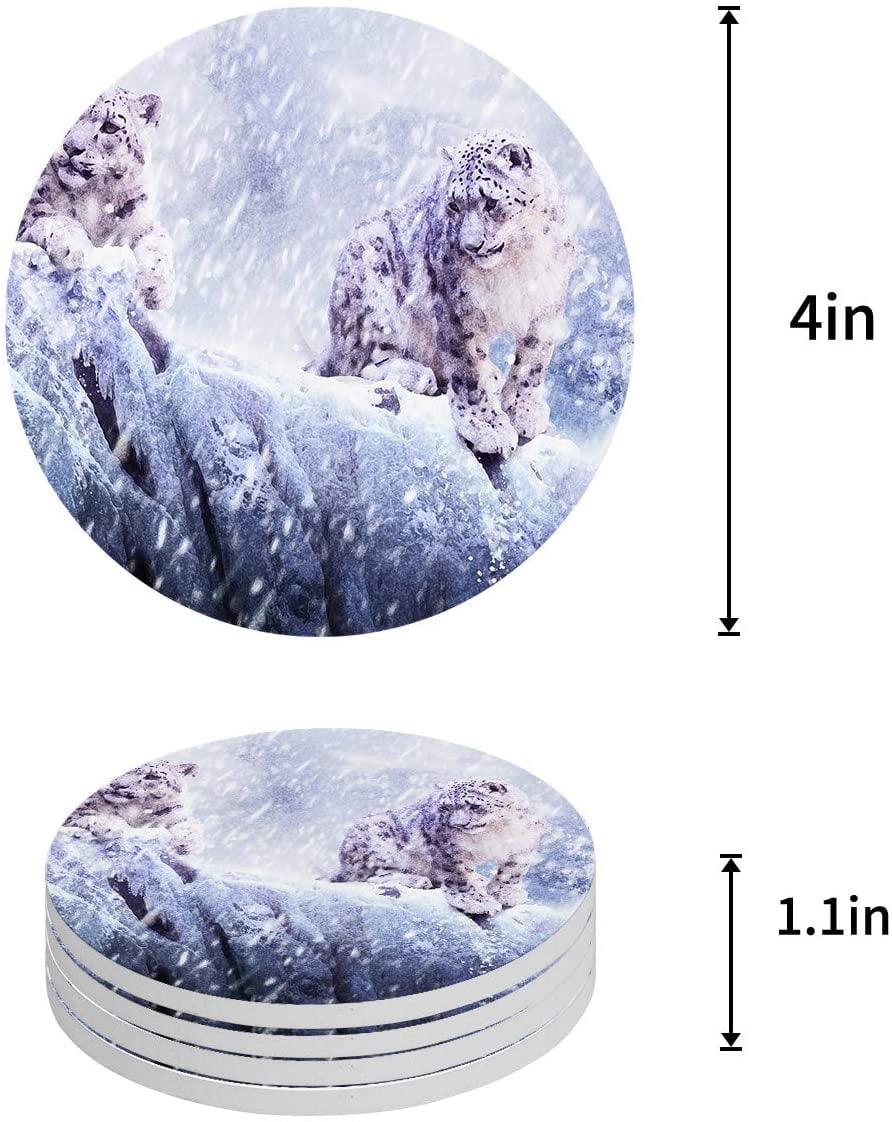 ZHANZZK Snow Leopard Set of 6 Round Coaster for Drinks, Absorbent ...