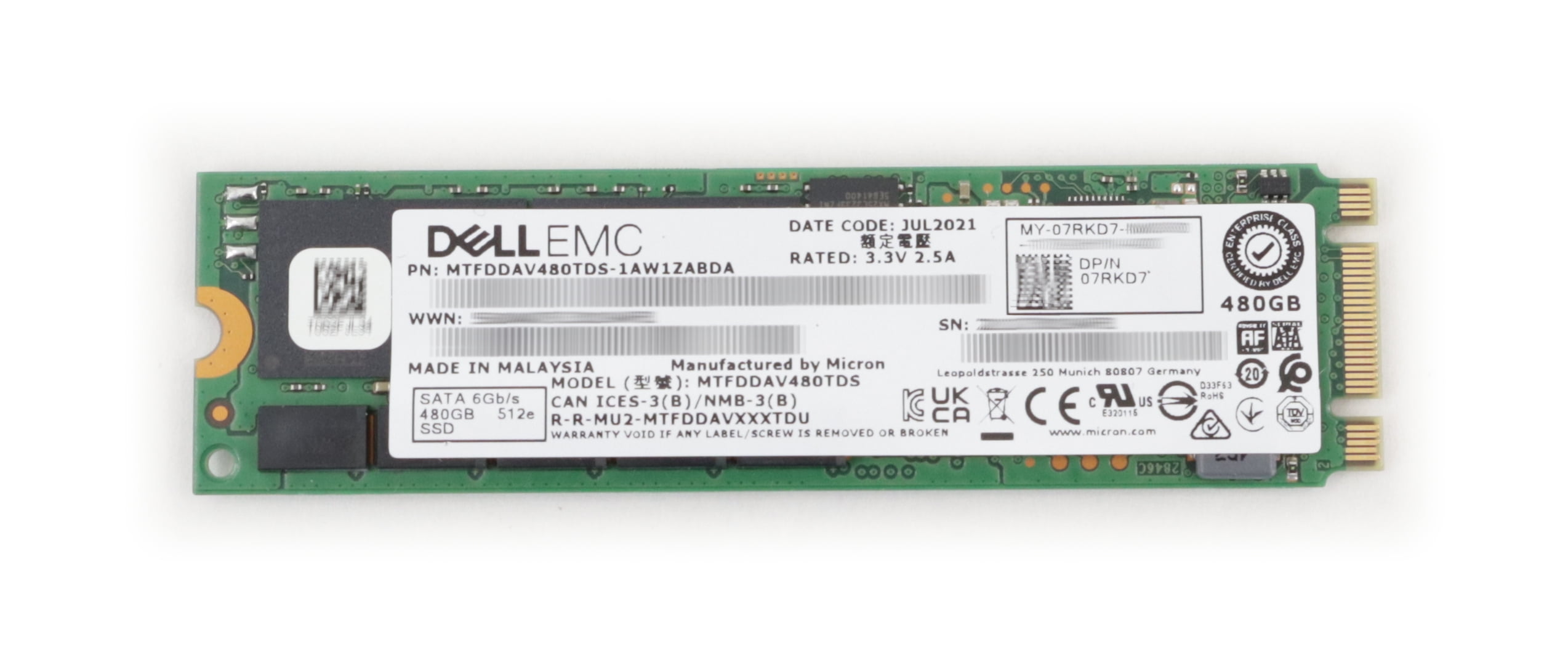 Dell EMC Micron 480GB MTFDDAV480TDS-1AW1ZABDA 512e SSD SATA 6GB/s 400 ...