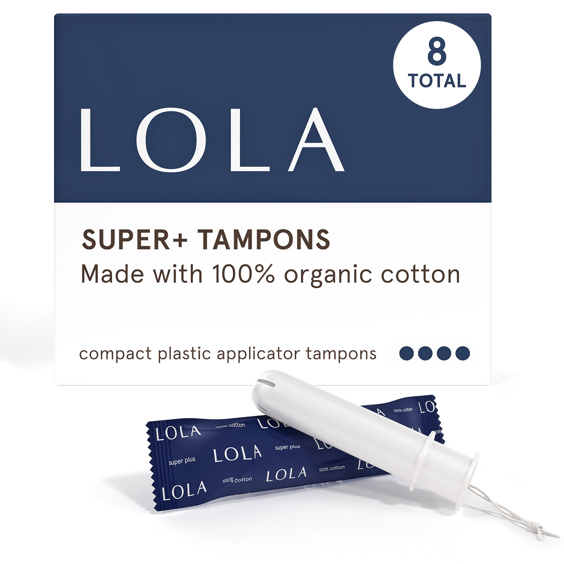 LOLA Super Plus Tampons, Organic Cotton, Compact Plastic Applicator, 8 ...