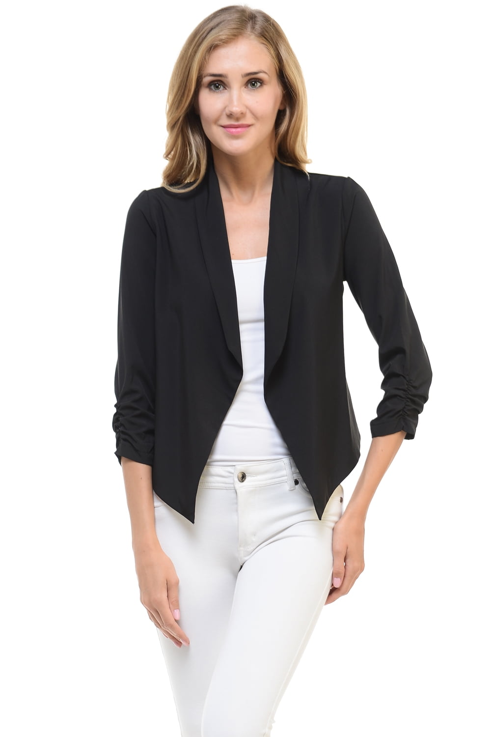 Auliné Collection Womens Casual Lightweight 3/4 Sleeve Fitted Open ...