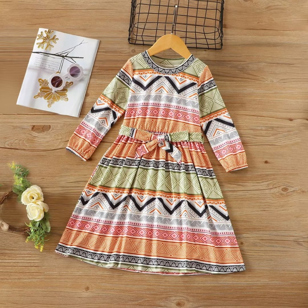 YEEDISON Girls Clothes Kids Dresses for Girls Spring Autumn Geometry ...