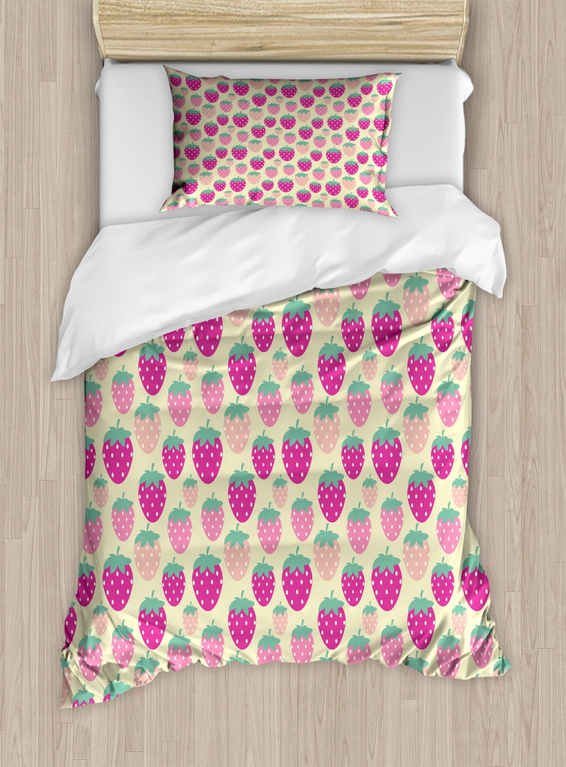Strawberry Twin Size Duvet Cover Set Graphic Pattern Of Sweet