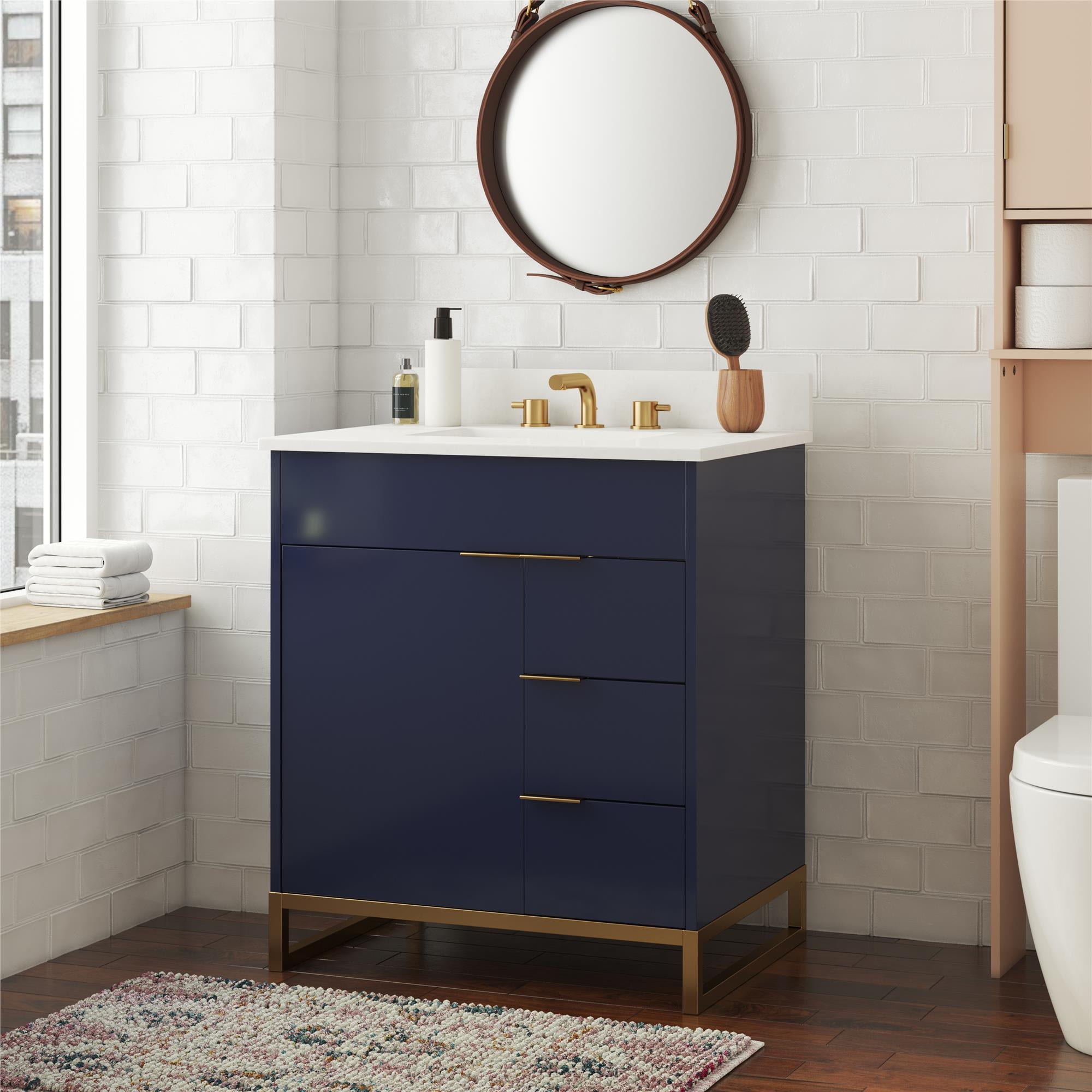 CosmoLiving Leona 30” Bathroom Vanity, Navy with Gold Metal - Walmart.com