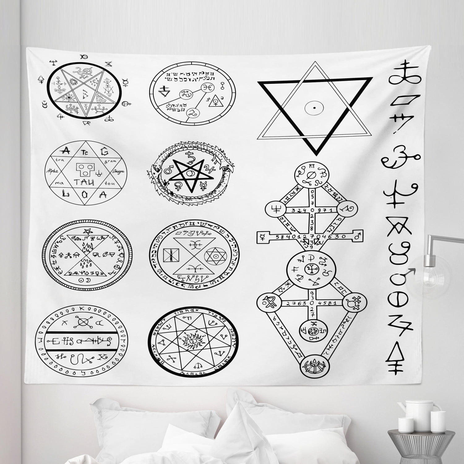 White Tapestry, Design Circular Pentagram Hidden Knowledge of Cosmos ...
