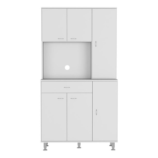 FM FURNITURE Venice 90 Pantry Cabinet with Six Doors White Engineered ...