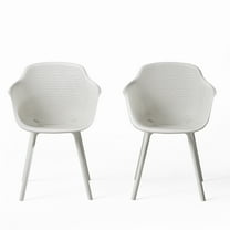 Noble House Lotus Plastic Patio Dining Arm Chair in White (Set of 2 ...