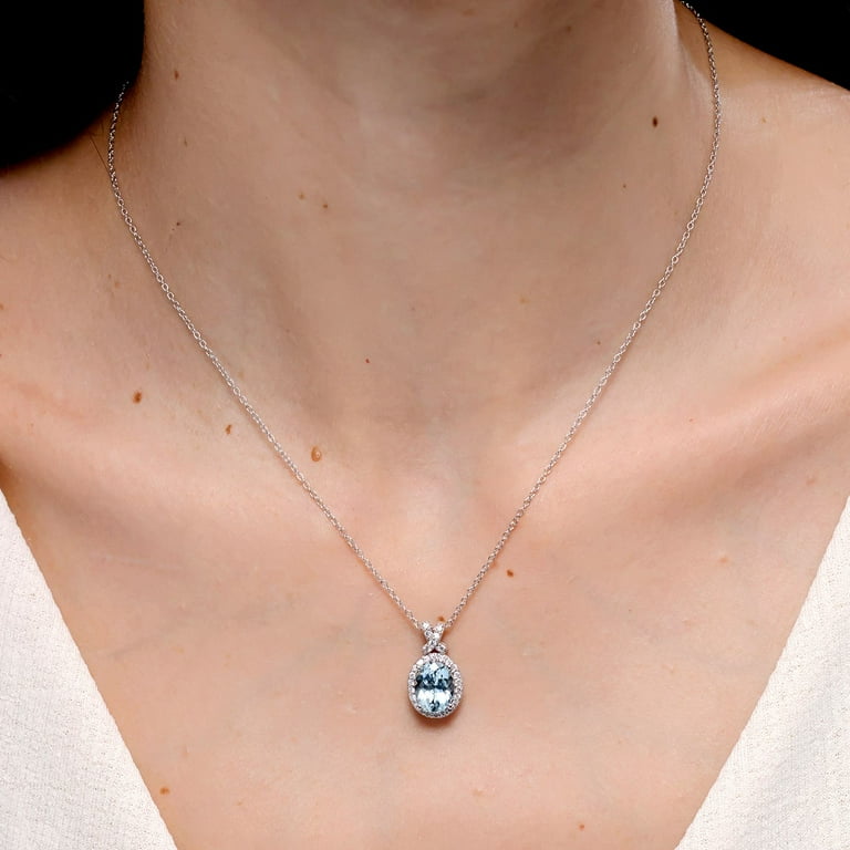 ANGARA Natural 1.5 ct Aquamarine Pendant with Diamond Halo in 14K Yellow Gold for Women Size 9x7mm March Birthstone Anniversary Jewelry Gift for Women Natural Aquamarine Necklace Walmart
