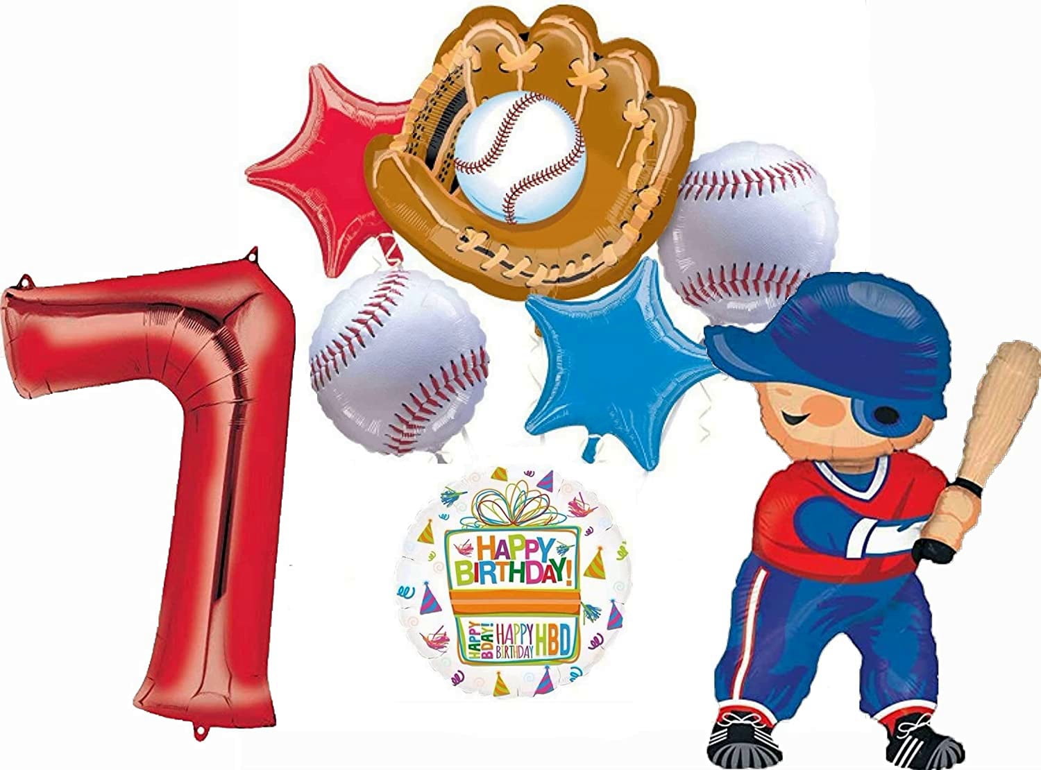 Baseball Player 7th Birthday Party Supplies Balloon Bouquet Decorations ...