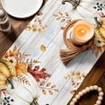 Autumn Pumpkin Table Runner, Orange White Green Fruits Fall Maple Leaf ...