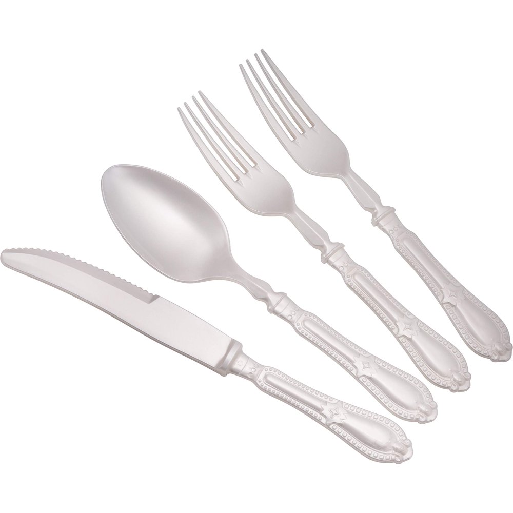 Disposable Plastic Cutlery Set 40 Pc Pearl Flatware Combo 20 Forks, 10 ...