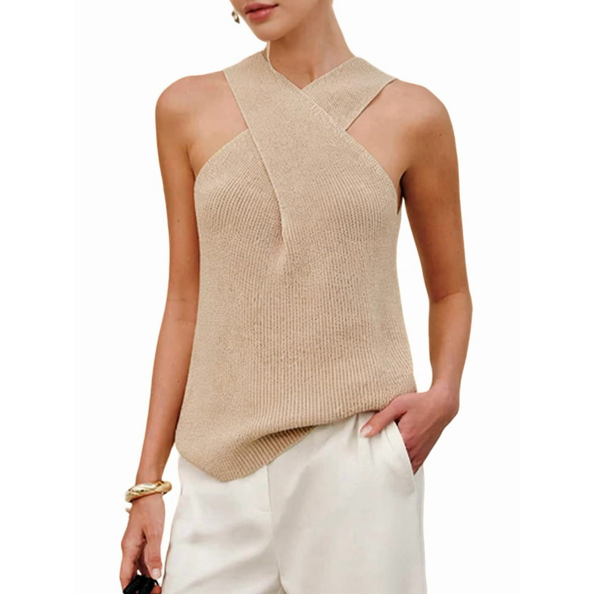 Click here for Unbranded Women Halter - Over Collar Tank Knit Sle... prices