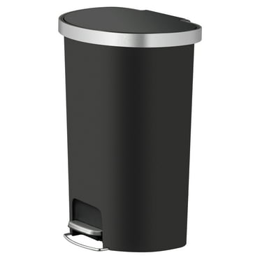Hefty 10 gal Step On Lid Lock Plastic Kitchen Trash Can, Black ...