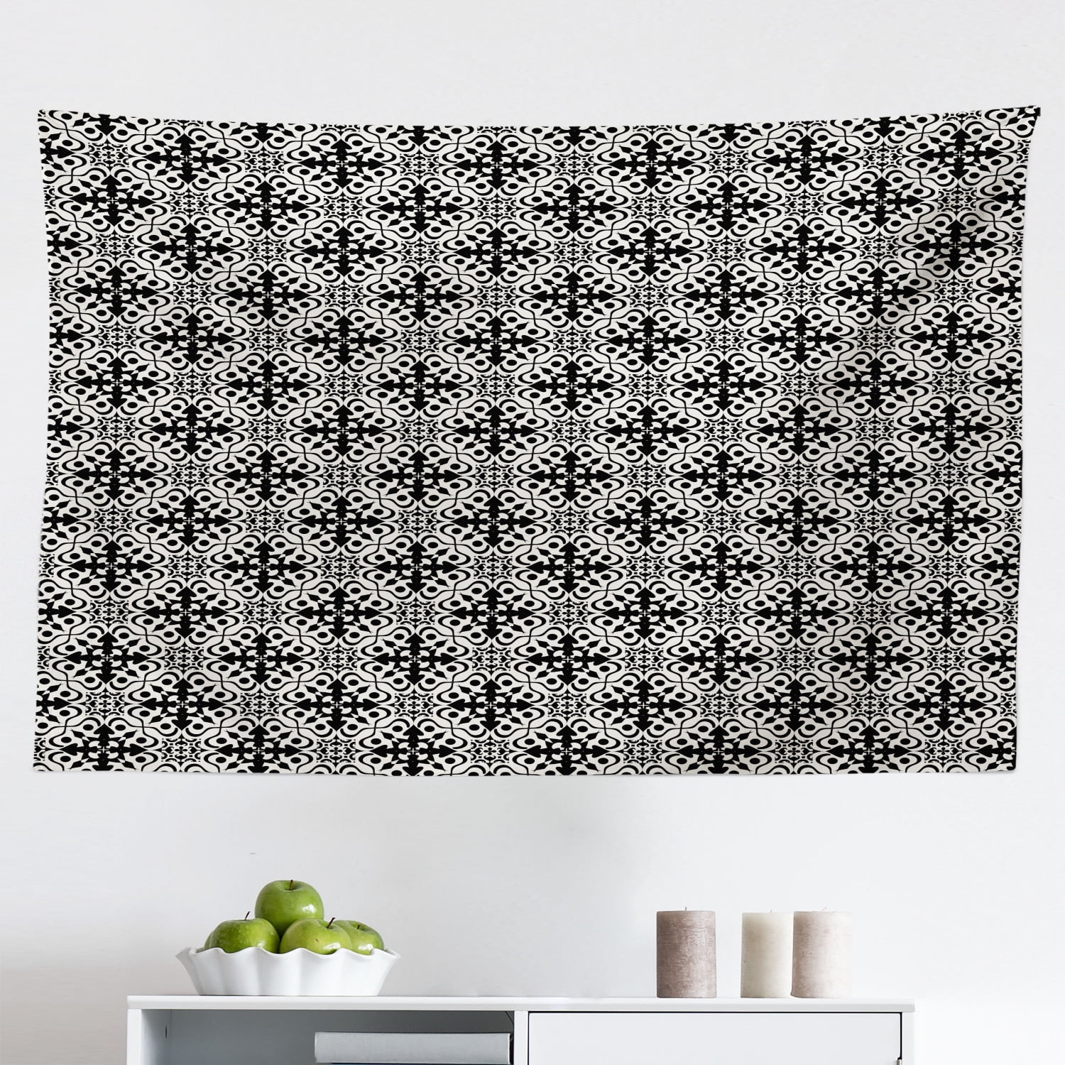 Vintage Tapestry, Nostalgic Bicolour Pattern of Damask Curlicue Dots ...