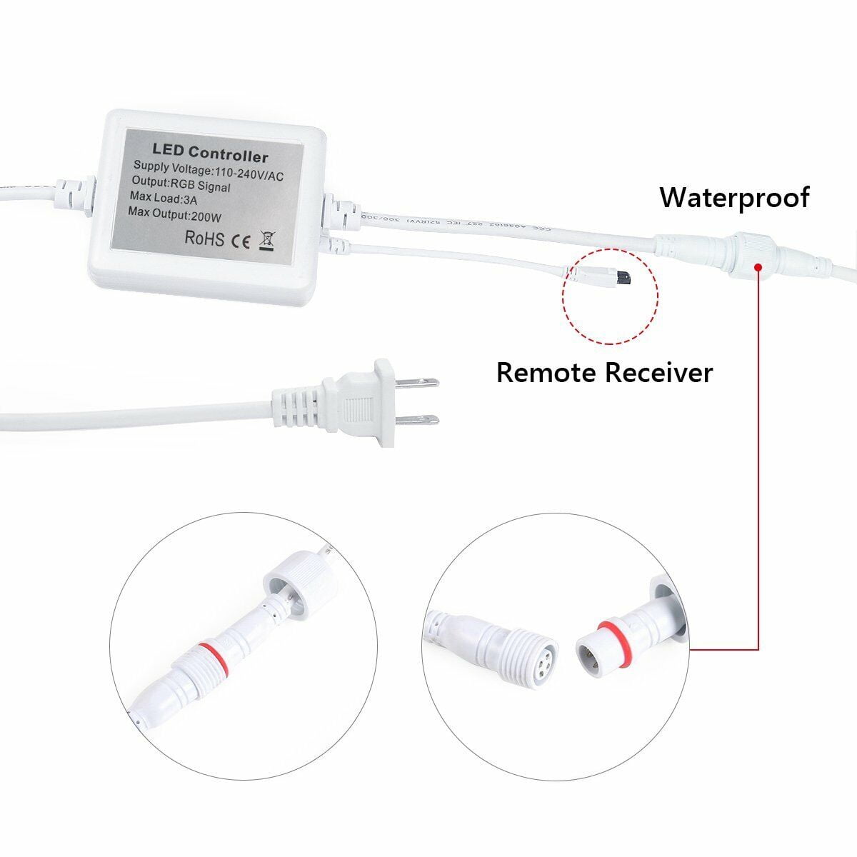 IR Control adapter for LED Strip Light RGB Remote Control Waterproof ...