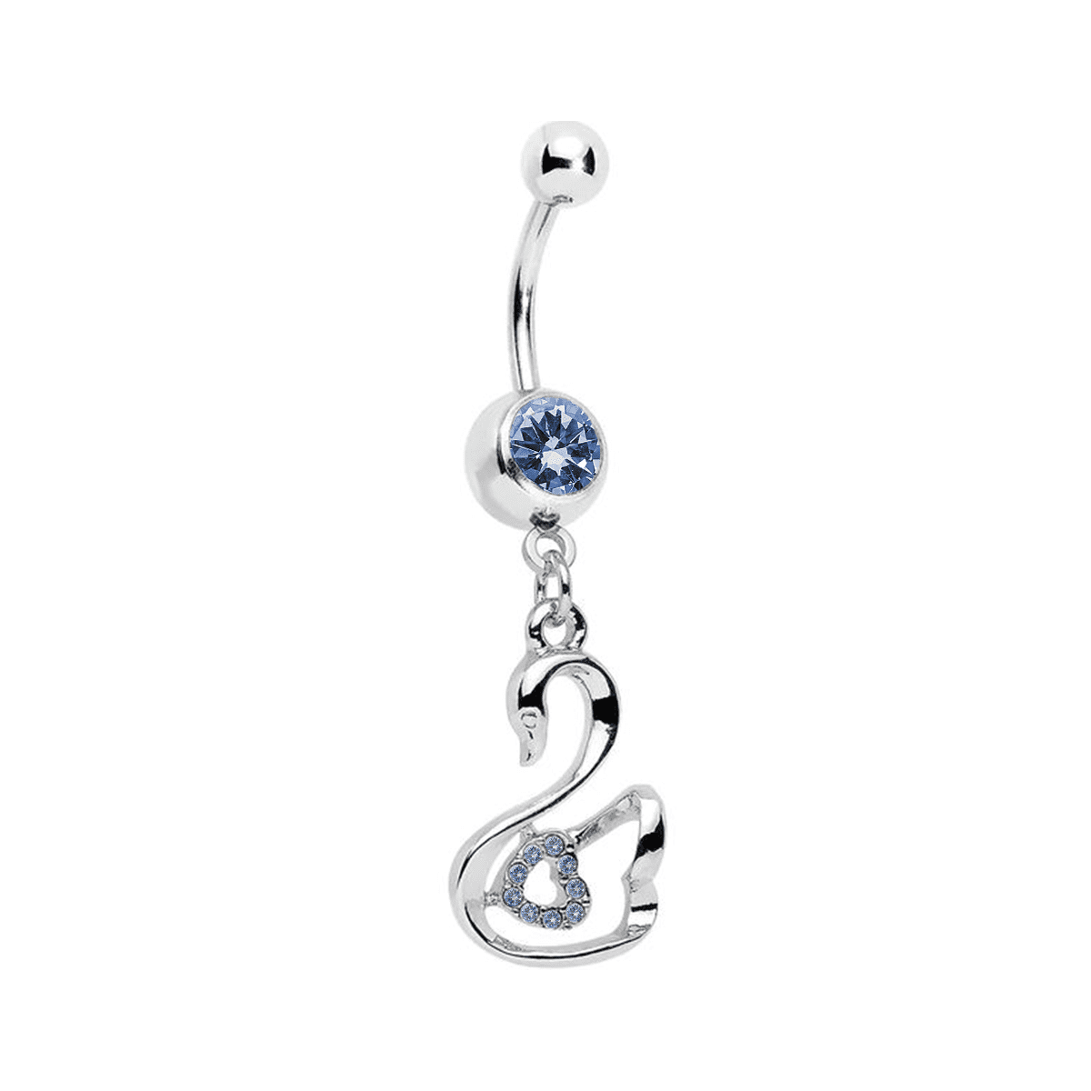 CZ Paved Swan Bird Dangle Navel Belly Ring Surgical Steel 14g Sold ...