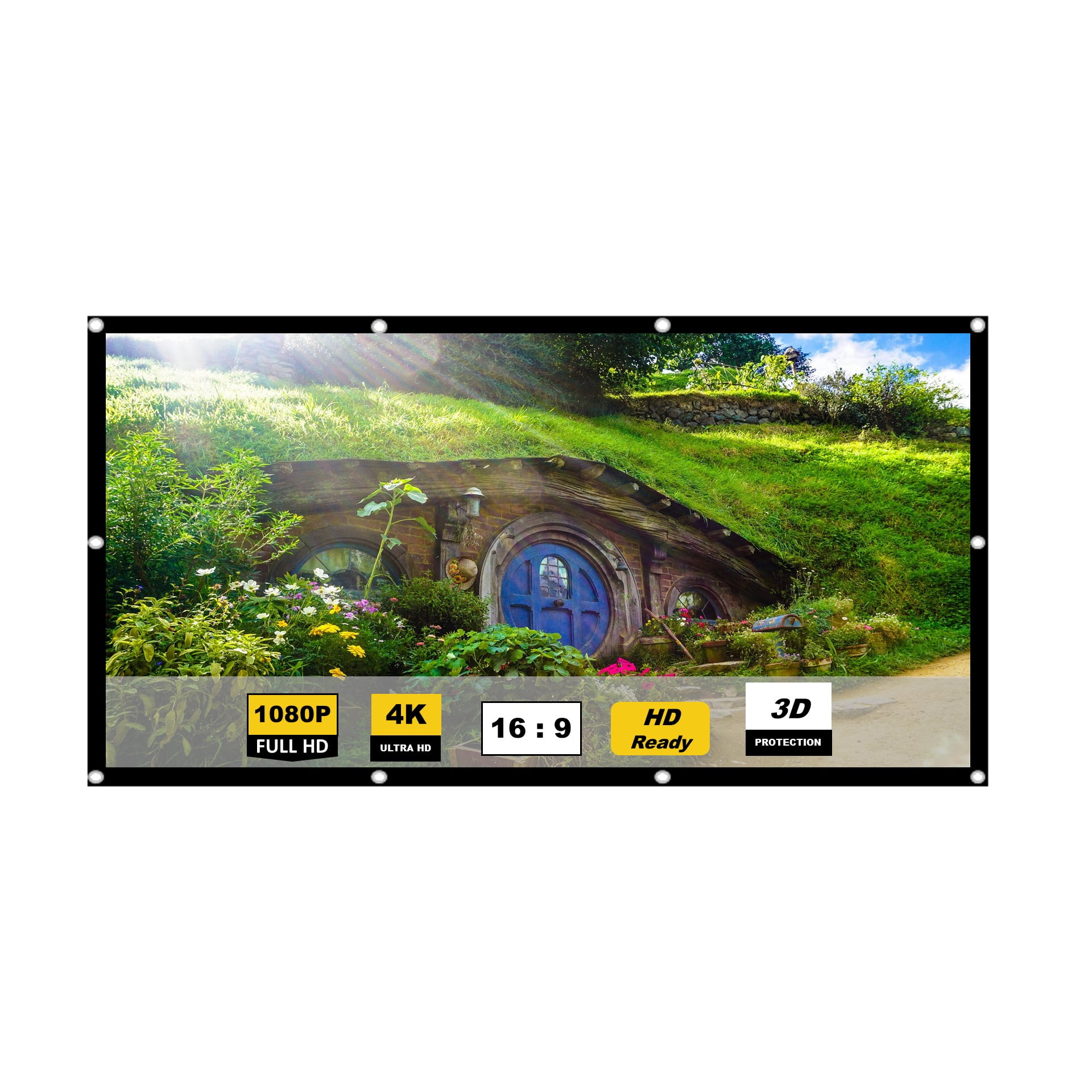 Foldable Projector Screen 16:9 HD 100 120 140 inch Anti-Crease Portable ...