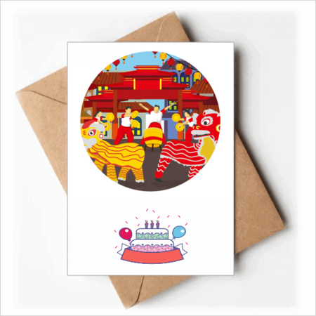 Lion Dance Chinese Custom China Town Happy Birthday Greeting Cards ...