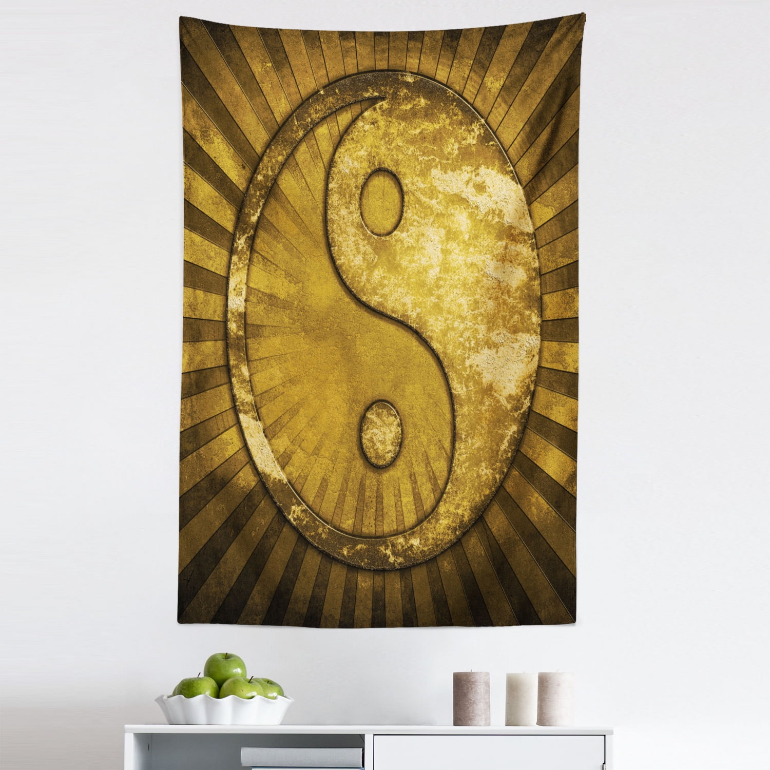 Ying Yang Tapestry, Industrial Eastern YingYang on top of Sunburst ...