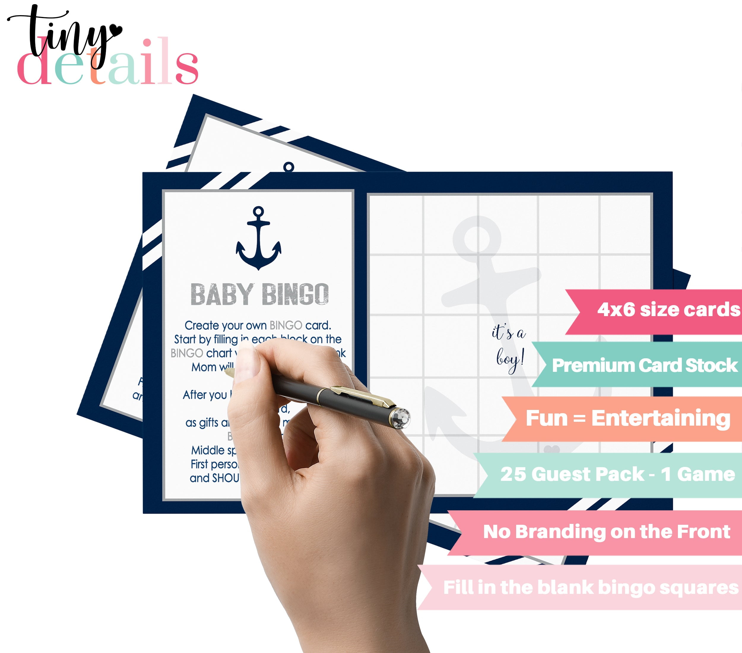 Buy Nautical Baby Shower Bingo Game Pack of 25 Activity Guests Play ...