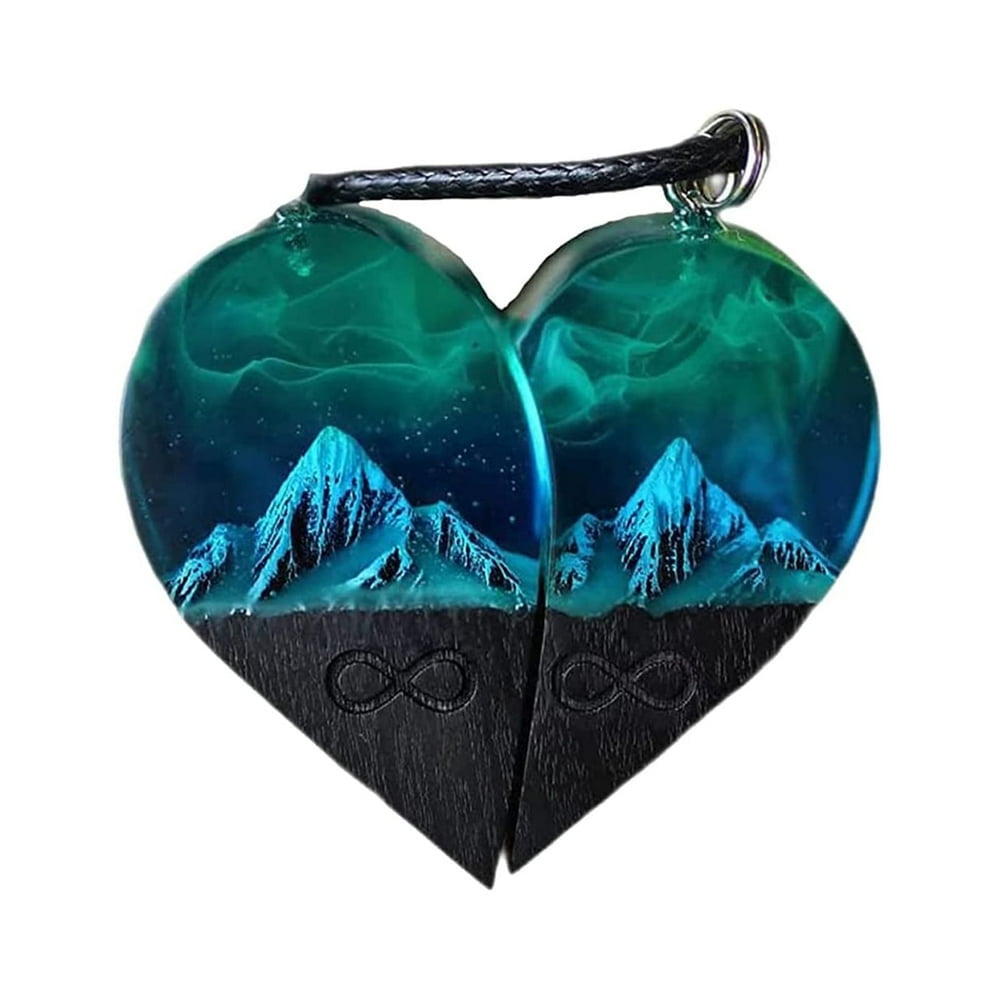 Click here for Generic Wood Resin Paired Heart Pendants Mountains... prices