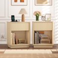 Fluted Nightstand with Charging Station, Wood Night Stand with Drawer ...