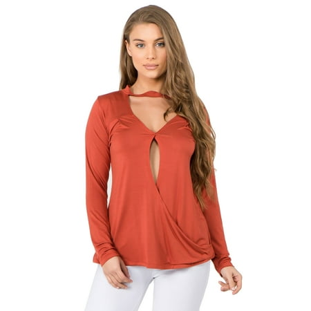 Women's Long Sleeve Choker Neck Keyhole Wrap Top | Walmart Canada