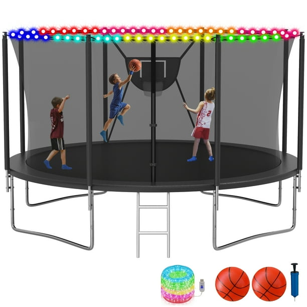 KOFUN Trampoline with Basketball Hoop & Light, 1500lbs 10FT 12FT 14FT ...
