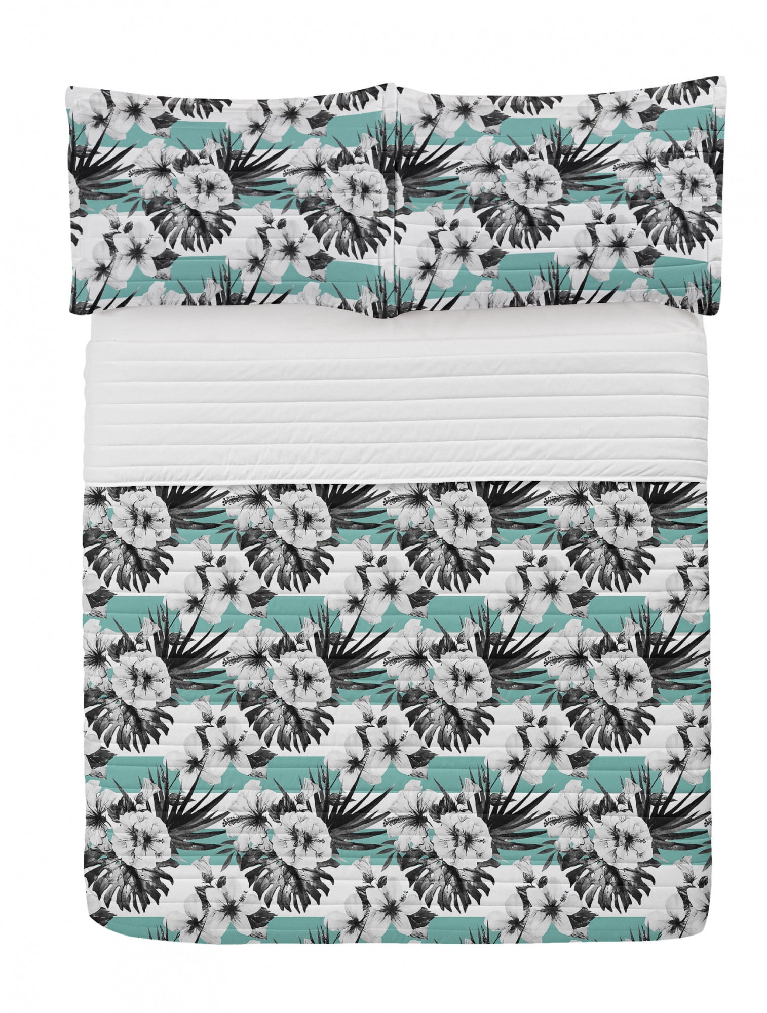 Floral Microfiber Bedspread Set, Exotic Watercolor Hibiscus Flower ...