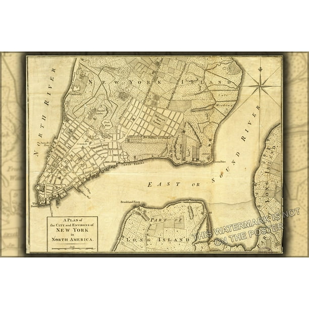 24"x36" Gallery Poster, New York City Map 1776. Map has had border ...