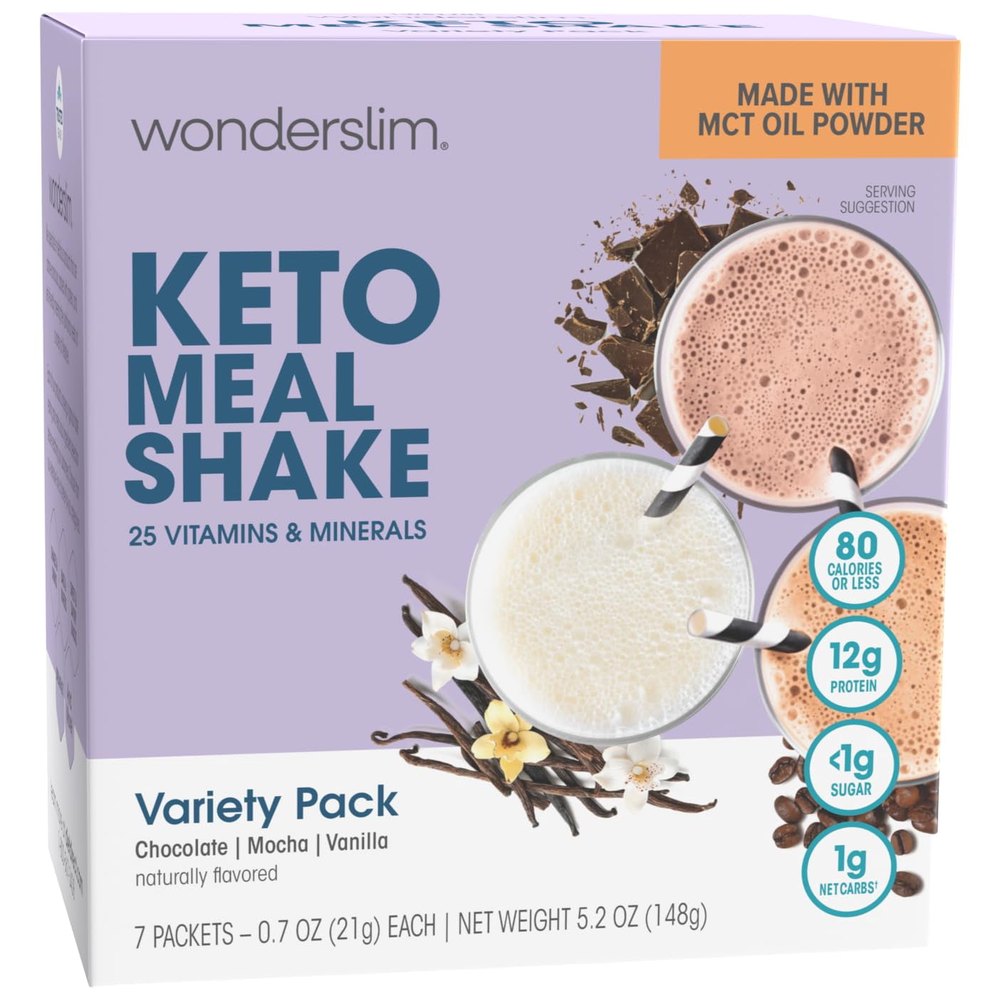 WonderSlim Keto Meal Replacement Shake, Variety Pack, Low Carb, C8 MCTs ...