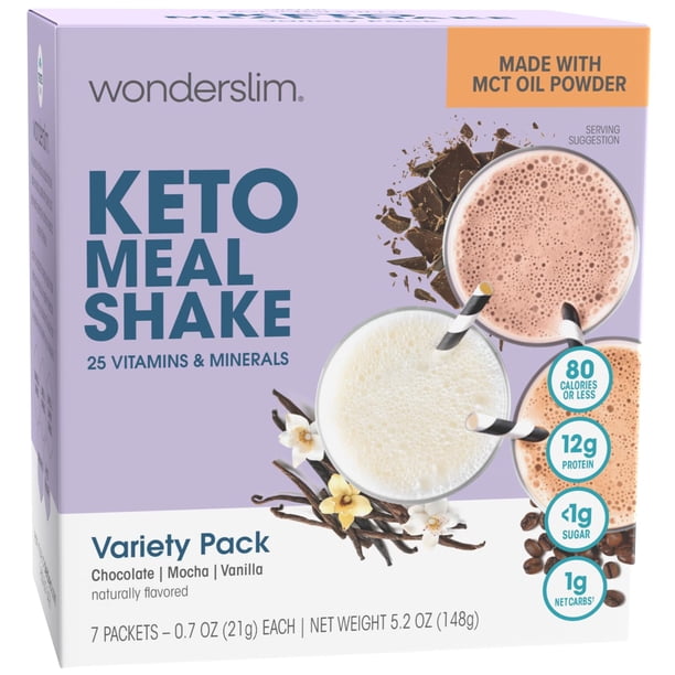 WonderSlim Keto Meal Replacement Shake, Variety Pack, Low Carb, C8 MCTs ...