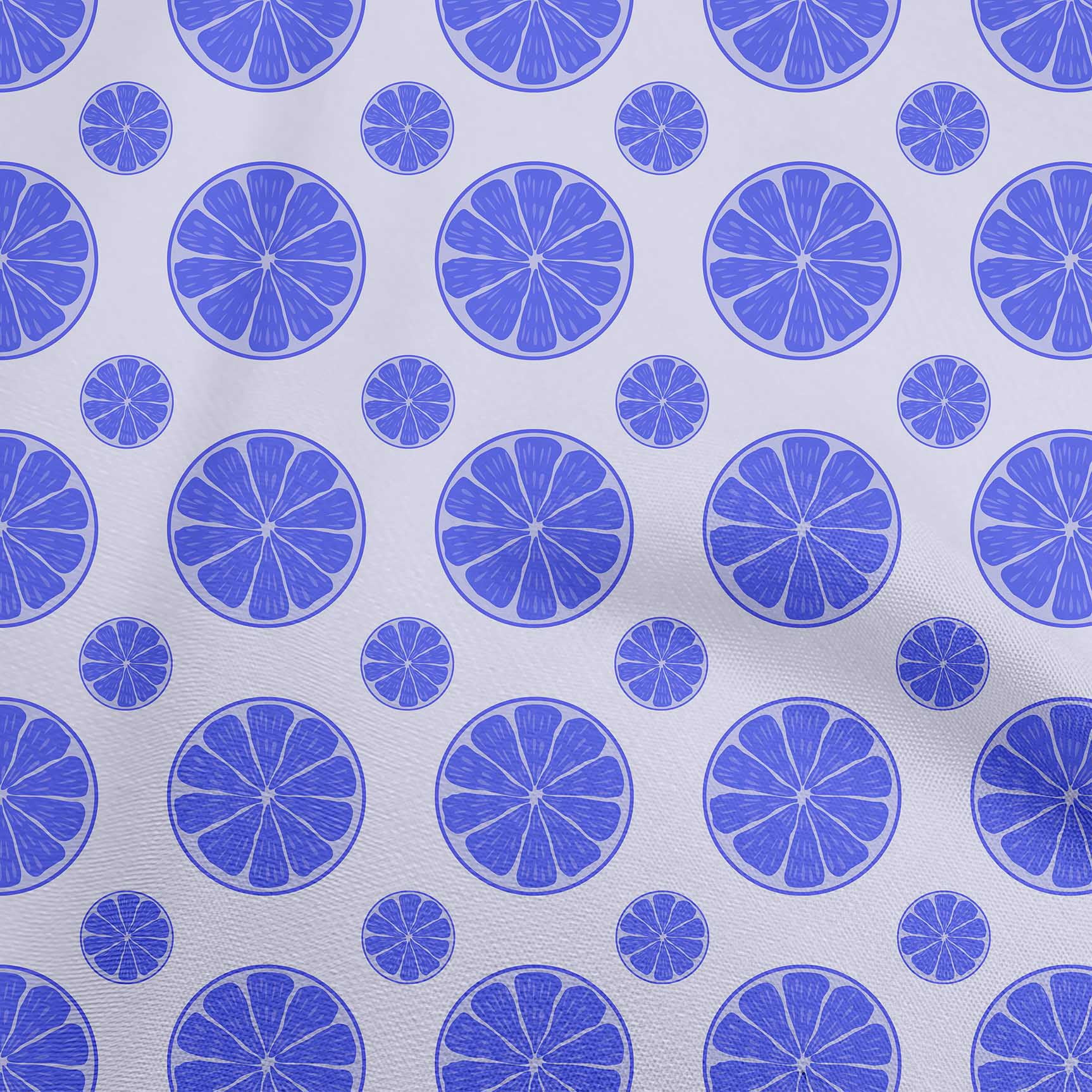 oneOone Cotton Silk Blue Fabric Fruits Lemon Slice Quilting Supplies ...