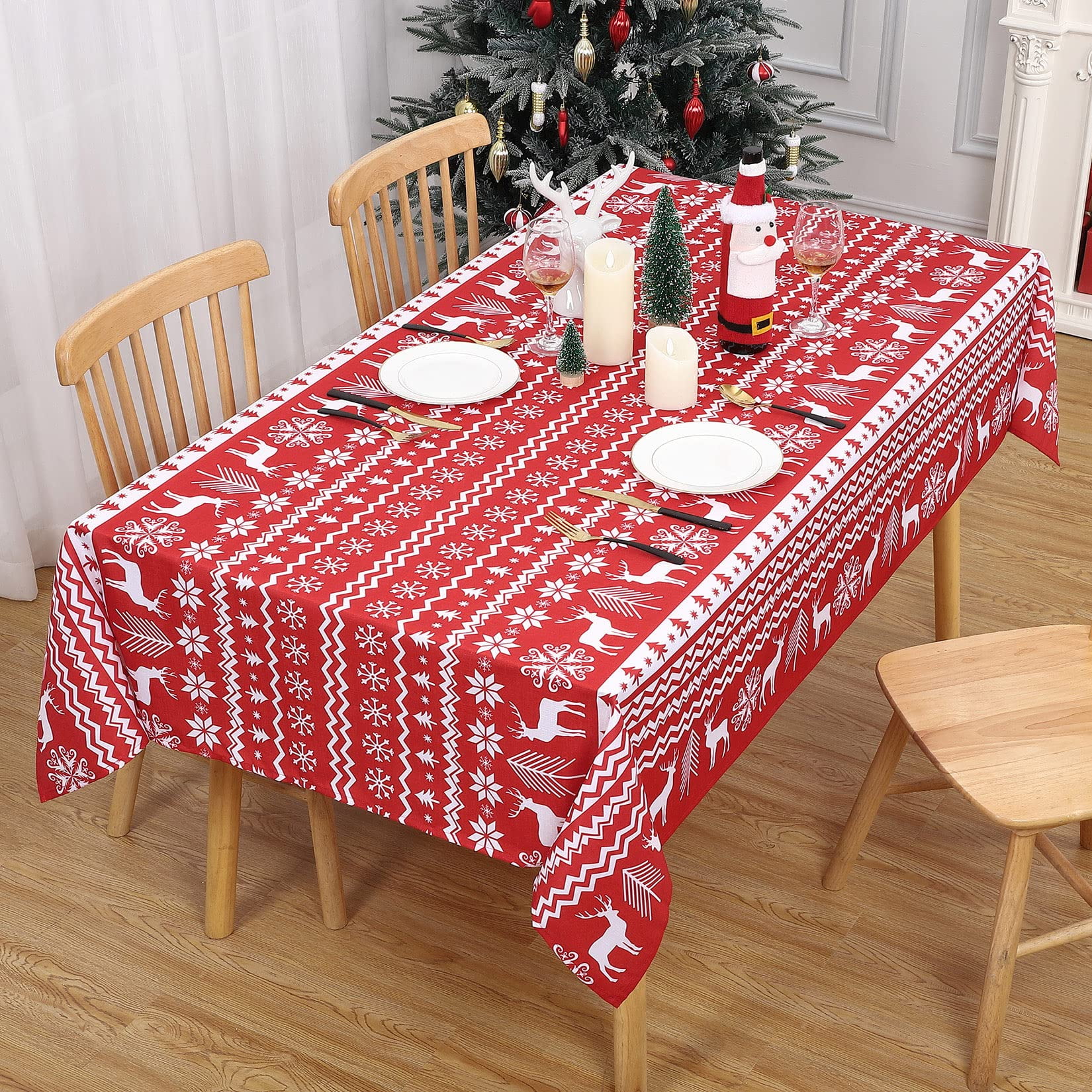 Oyang Christmas Tablecloth, Waterproof Xmas Tree and Deer Design ...