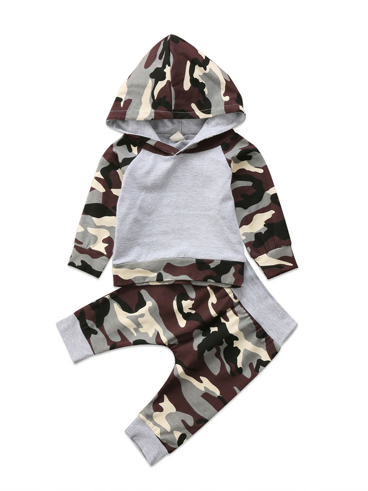 2Pcs Newborn Toddler Baby Boys Camo Hooded Hoodies Tops Pants Outfits Set Clothes Spring Autumn ...
