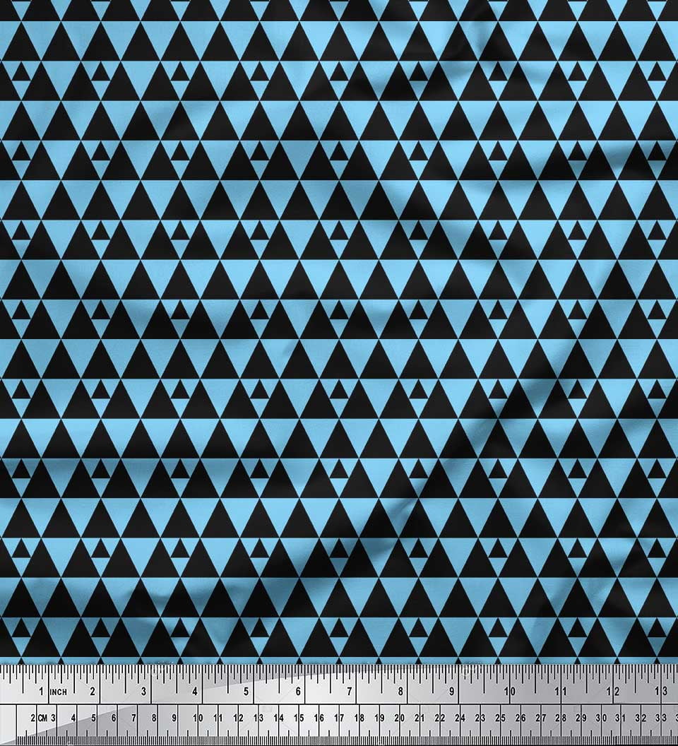 Soimoi Blue Viscose Chiffon Fabric Triangle Art Geometric Printed ...