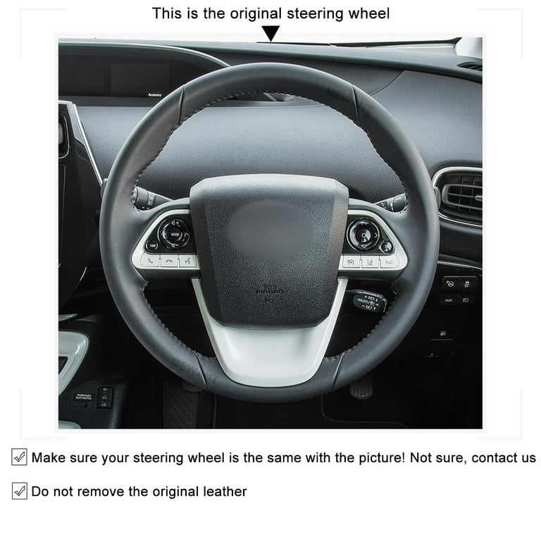 MEWANT Handsewing Black Genuine Leather Car Steering Wheel Cover for Toyota Prius 4 2016 2022 Mirai 2016 2018 Prius Prime 2017 2019 2020 2021 2022