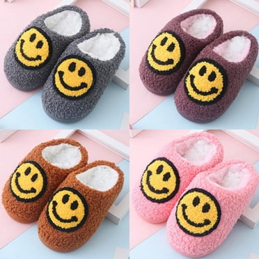 Fuzzy Slippers for Children and Baby, Smiley Face Plush Cotton Slippers ...