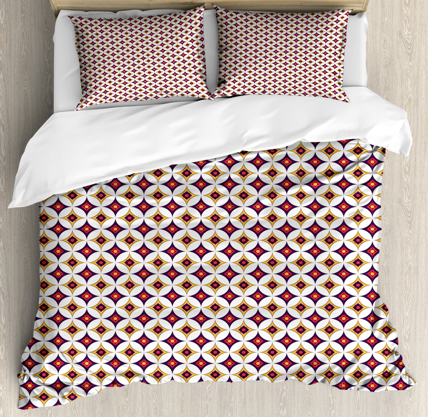 Asian King Size Duvet Cover Set, Balinese Ethnic Retro Mosaic Pattern ...