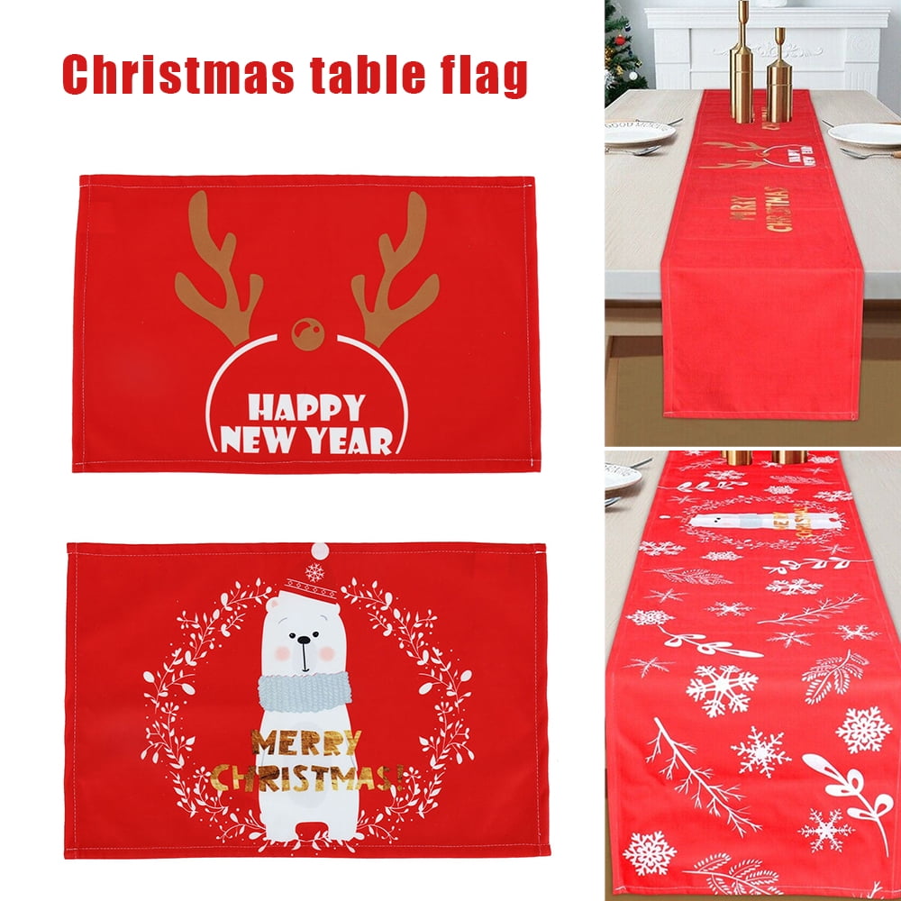 ODOMY Merry Christmas Trees Red Table Runner Santa Cluas Seasonal ...