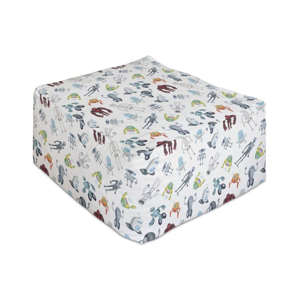 Alien Rectangle Pouf, Mechanical Robots Pattern Scattered on a Plain ...