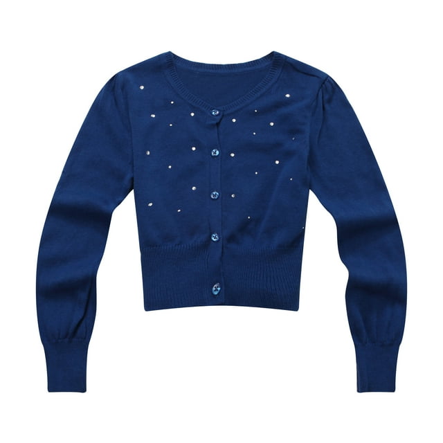 Little Girls Blue Shiny Stud Cardigan Sweater 3/4 - Walmart.com