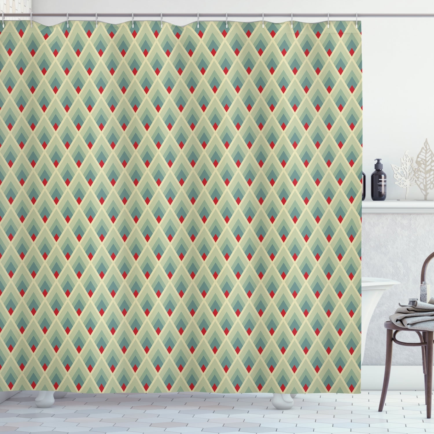 Geometric Shower Curtain, Mountain Shaped Upward Triangles Symmetrical ...