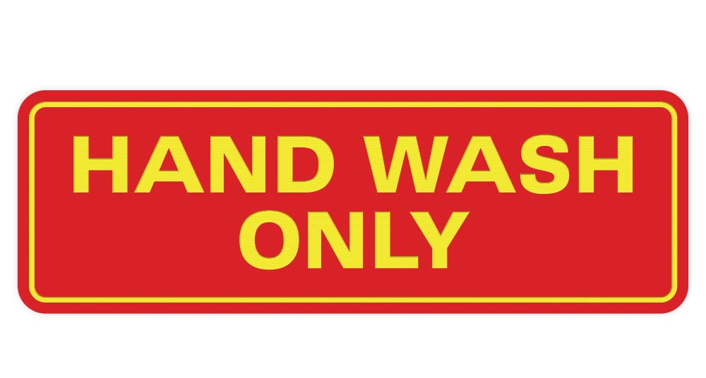 Standard Hand Wash Only Sign - Red / Yellow - Large (3 x 9") - Walmart.com