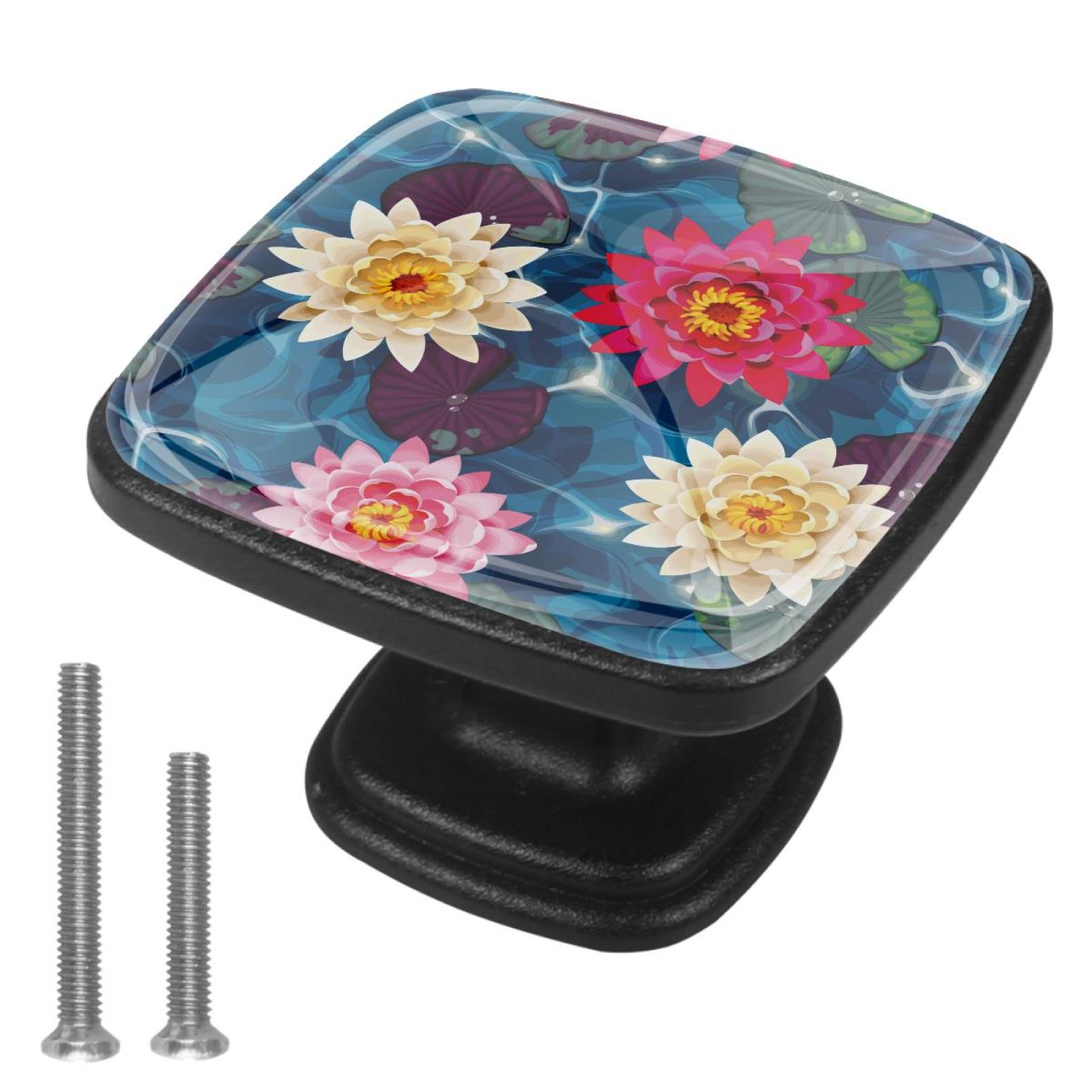 4 Pcs Cabinet Handle Drawer Pulls Lotus Blue Lake Water Knobs with ...