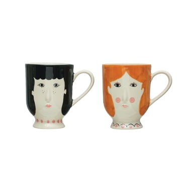 Creative Co-Op Stoneware Mug Set with Insect and Bird Designs ...